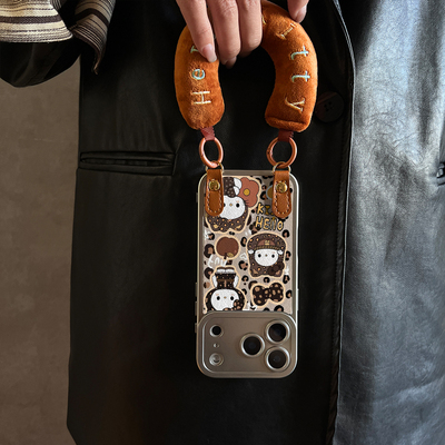 适用于苹果17promax手机壳带挂绳四宝KT猫iphone14/16pro套硅胶xs全包防摔斜跨15ultra套网红11新款xr女13PRO