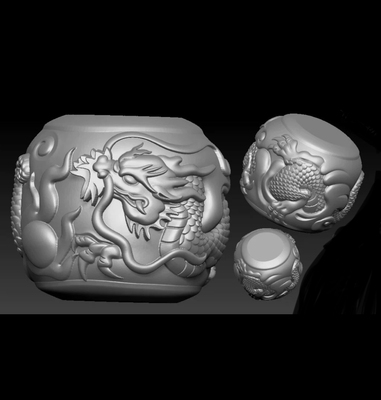 Stl龙桶珠龙老型珠圆雕图盘龙精雕图龙头stl文件立体图3D雕刻图纸