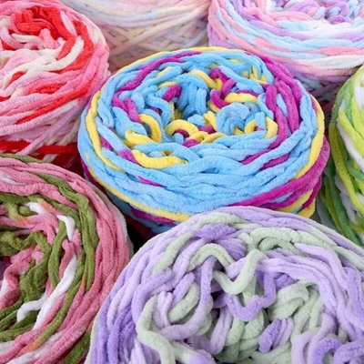 彩色冰条线大团粗毛线手工diy编织材料包围巾勾包包勾鞋线毛线团