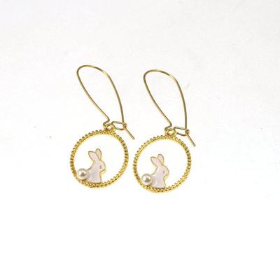 欧美日韩饰品独特个性长款金属耳钩滴油可爱小兔耳环耳坠女211230