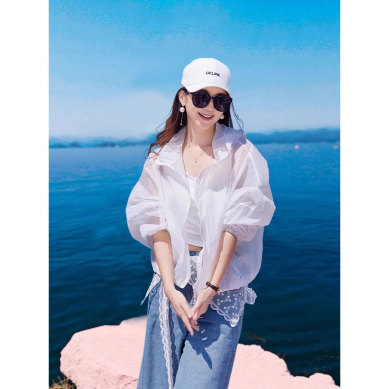 蕾丝设计感防晒衣2026夏季新款户外休闲运动女轻薄透气连帽防晒服