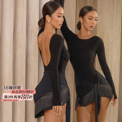 ZYM【偏爱】半身裙一片式拉丁舞练功服女围裹式加密流苏裙24102