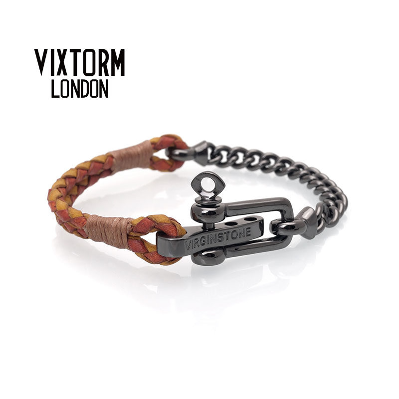 VIXTORM正品枪灰手链 virginstone男女情侣编制牛皮链可调潮牌_虎窝淘