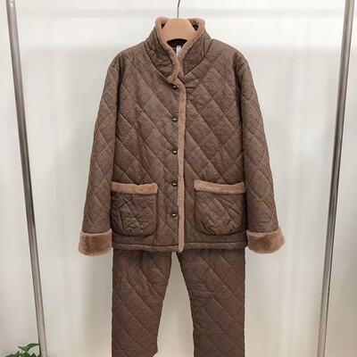 卡路曼 冬女立领加厚加绒修身外穿保暖夹棉羽绒棉睡衣家居服55682