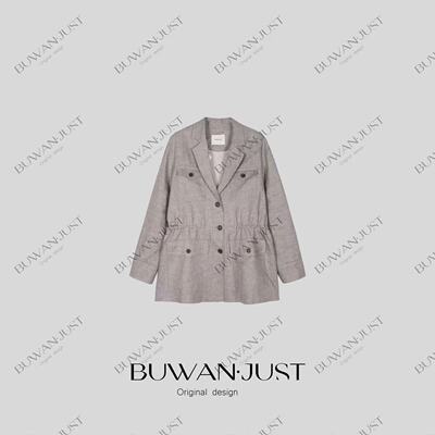 BUWANJUST高定老钱亚麻翻领双口袋抽绳收腰设计款风衣外套BW036