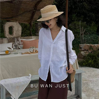 BUWANJUST【人生白衬衫】高定老钱法式通勤V领七分袖麻衬衫BW082