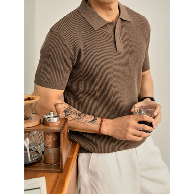 LUUD 老钱轻熟风夏季凉感坑条肌理感针织POLO衫男士半拉链翻领T恤