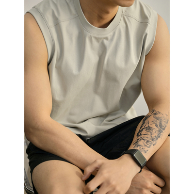 LUUD 运动风健身背心男士夏季高街痞帅无袖T恤衫凉感圆领篮球坎肩