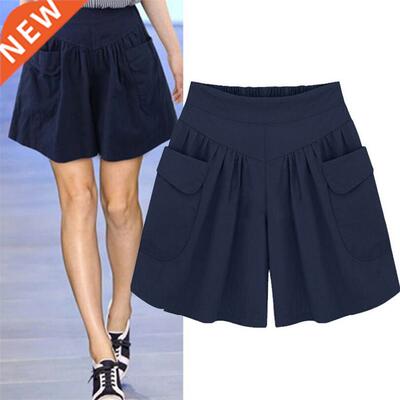 YRRETY Summer Shorts Women Casual Pleated High Waist Pockets