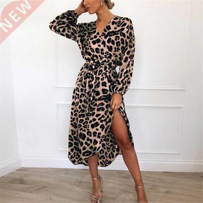 Leopard Dress 2021 Women Chiffon Long each Dress Loose Long