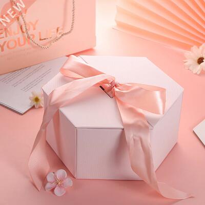 Gift Box with Ribbon Hexagon Paper Flowers Packaging Case wi