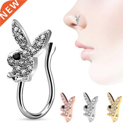 1Pcs Creative Rabbit Nose Ring Charm Crystal Metal Fake Pier