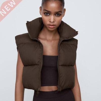 Fashion Autumn Stand Collar Cotton Vests Women Elegant Solid