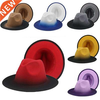 Fedora Hat Women Winter Felted Hats for Men Gradient Color B
