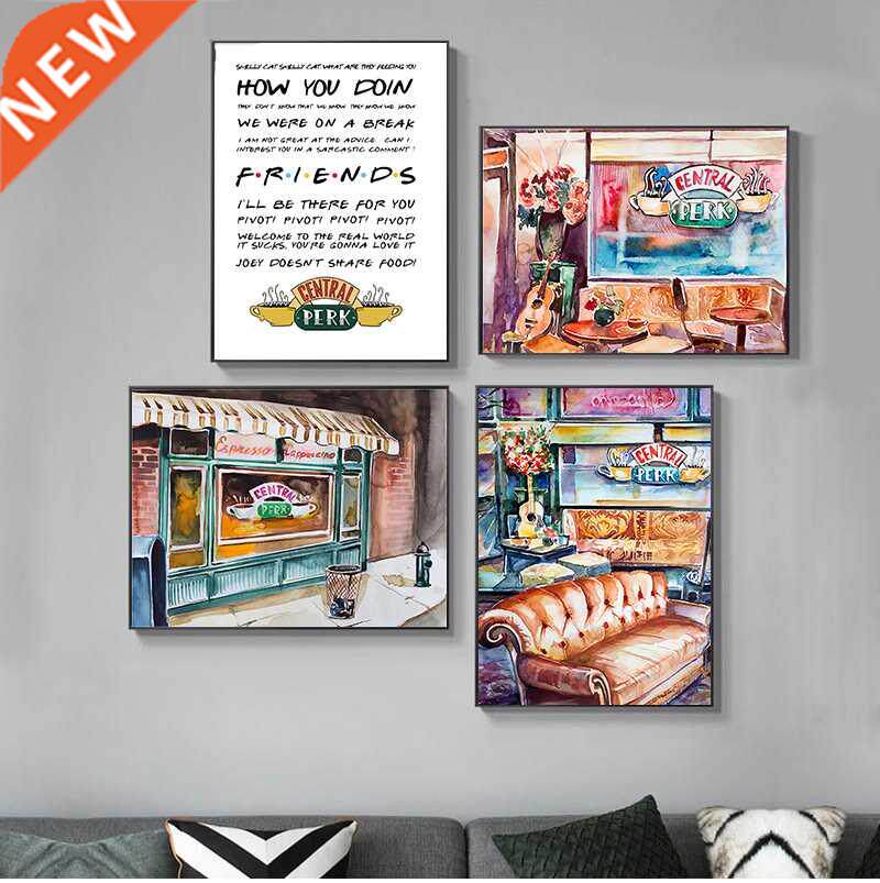 Central Perk Watercolor Picture Friends TV Show Wall Art Po