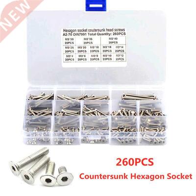 260pcs M3 Hex Hexagon Socket Countersunk Head Screw Kit Stai