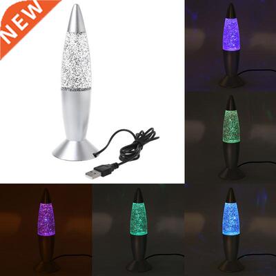 D Rocket Multi Color Changing Lava Lamp RGB LED Glitter Nig