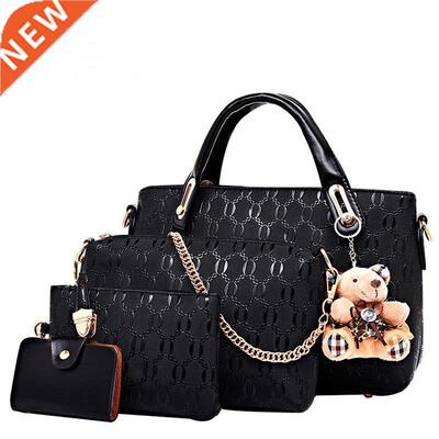 4Pcs Set Elegant Ladies Bear Pendant Handbag Shoulder Bag Gi