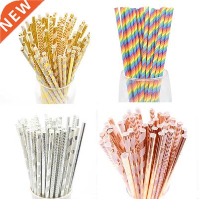 25/50pcs Foil Gold/Silver Disposable Drinking Paper Straws R