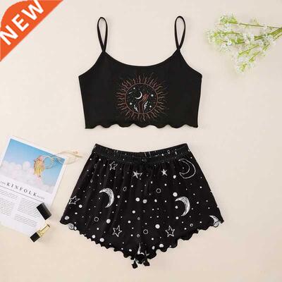 Pijamas Femini4 Patterns 2 Pieces Pajamas for Women Summ