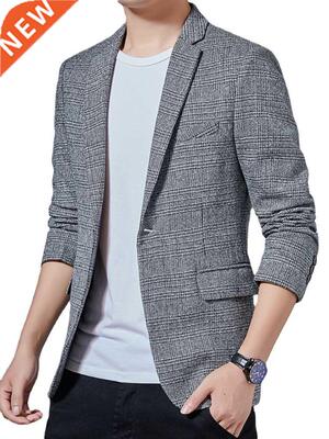 New Men Blazers Classic British Style Plaid Male Slim Fat Bu