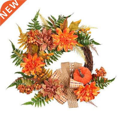 Thanksgiving Day Door Wreath Artificial Silk Flower Pumpkin