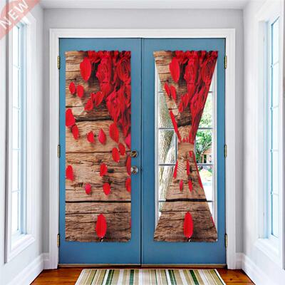 Red Rose Flower Brown Board Plant Door Curtains Decor Home