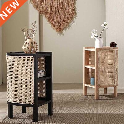Solid Wood Rattan Bedside Table Japanese-style Side Cabinet