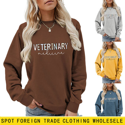 veterinary medicine独立站跨境eBay潮流宽松卫衣字母印花长袖衫