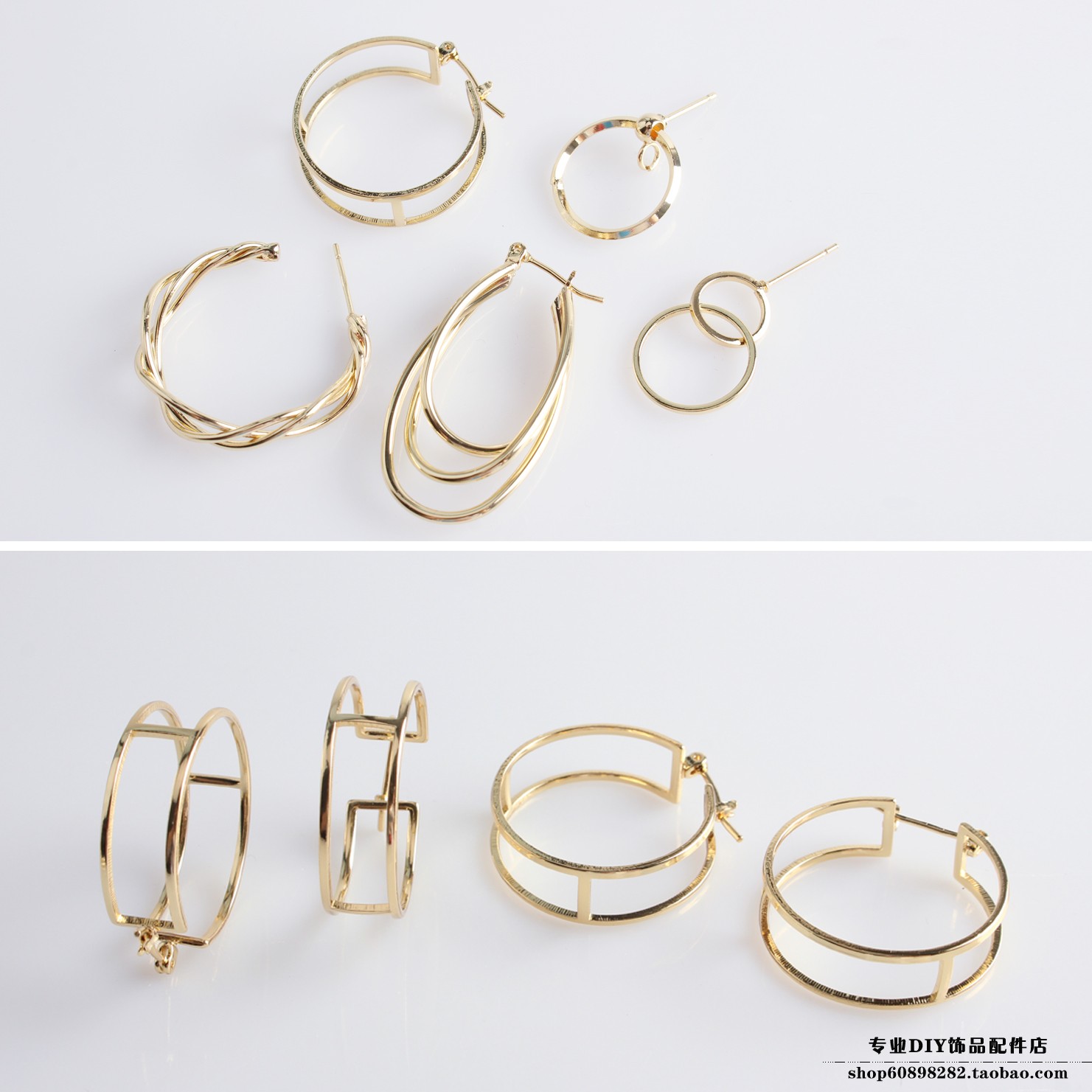 保色14K铜镀真金色C型圆形耳钉耳钉打结耳钉diy耳饰材料配件_虎窝淘