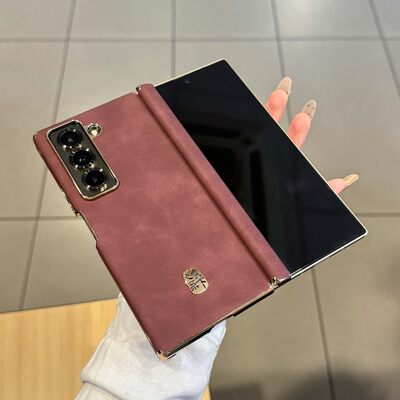 双中轴铰链全包】适用三星W26手机壳高档W24羊巴皮zfold7新品25心系天下超薄全包防摔zfold5折叠屏fold6保护