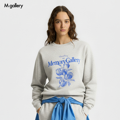 Mgallery素描苹果植物水果插画男女宽松挺括圆领卫衣2025AWWY0008