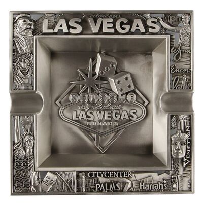 拉斯维加斯LasVegas浮雕花纹德州扑克麻将专用金属烟灰缸