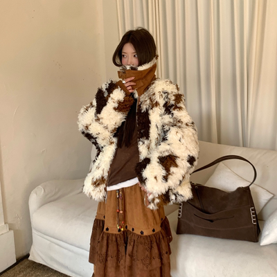 YANAG哈尔的冬日奶牛纹皮毛两面穿外套女26春夏新款