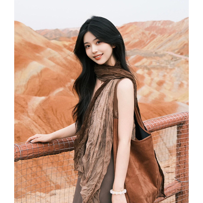 民族风亚麻褶皱围巾大西北旅游