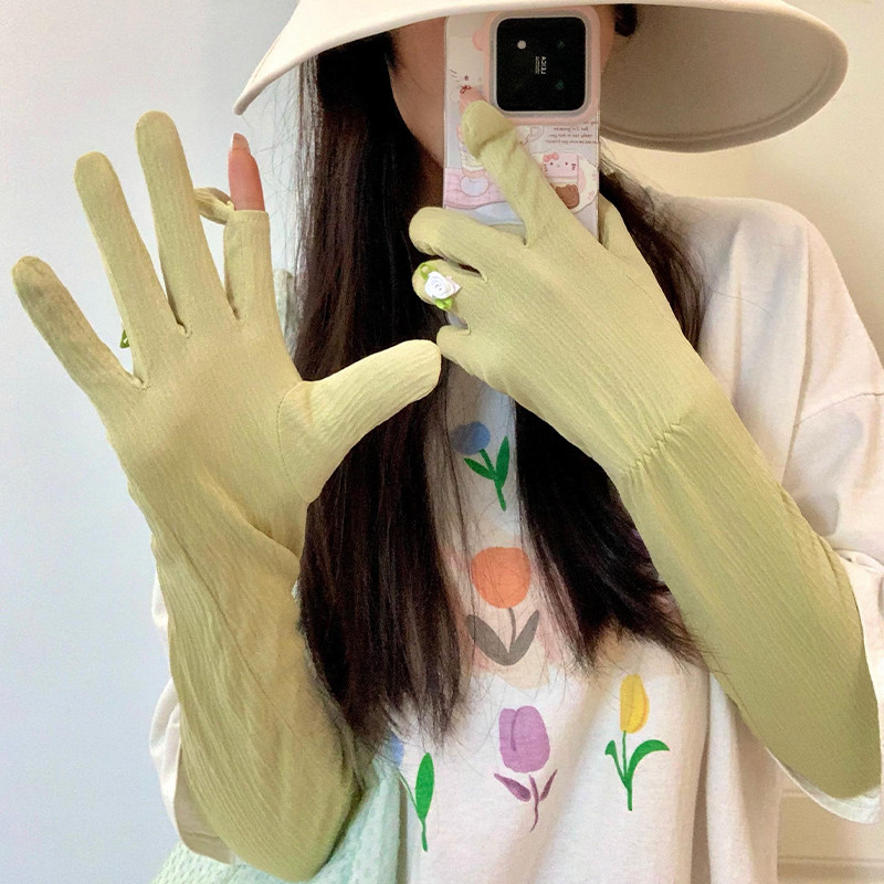 冰丝防晒手套冰袖一体女夏季薄款防紫外线遮阳长款电动车开车露指