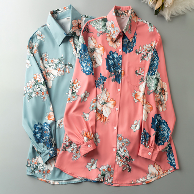 小清新减龄翻领长袖单排扣衬衫