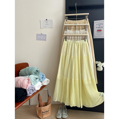 法式度假氛围感大摆百褶蛋糕裙子