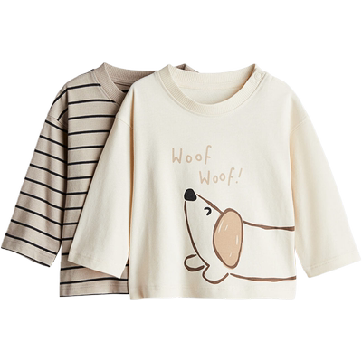 HM童装男婴T恤2件装夏季保暖休闲时尚舒适柔软内搭长袖T恤1236875