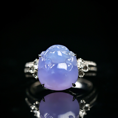 羊子珠宝 平安守护 老坑冰种紫罗兰设计款翡翠貔貅戒指12.11