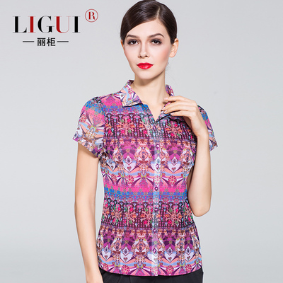 台湾纱翻领纽扣短袖弹力妈妈衬衣