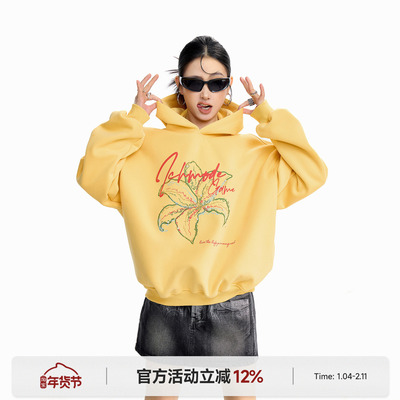 美式连帽卫衣女复古花卉上衣