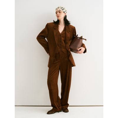 TOP家 视觉spa 法式复古时髦 灯芯绒醋酸西装+松弛感弯刀裤+马甲
