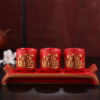 佛具佛前摆件供佛财神土地供杯纯铜连座高脚酒杯茶杯贡杯包邮