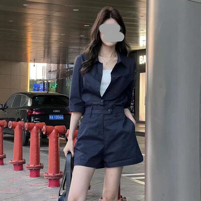 复古港式气质休闲百搭连衣裤女2026夏季收腰显瘦百搭短裤女D2758