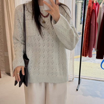 设计师原创圆领镂空毛衣