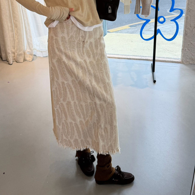 《Lebonheur》羽毛提花牛仔半裙