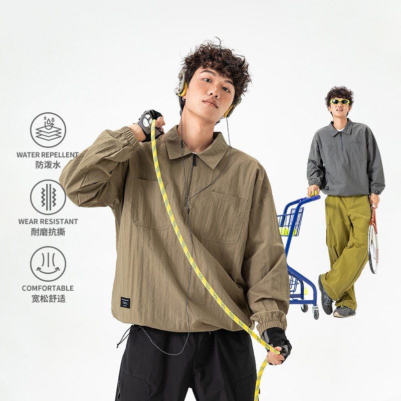 潮牌山系户外运动日系半拉链长袖T恤衬衫男女款宽松防泼速干衬衣
