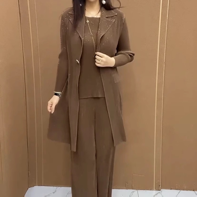 爆款弹力满天星褶皱马甲三件套宽松遮肉时尚气质减龄中老年女装