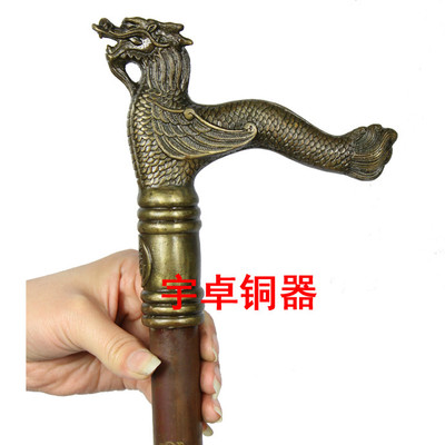 纯铜贺寿鹰头龙头寿星拐杖